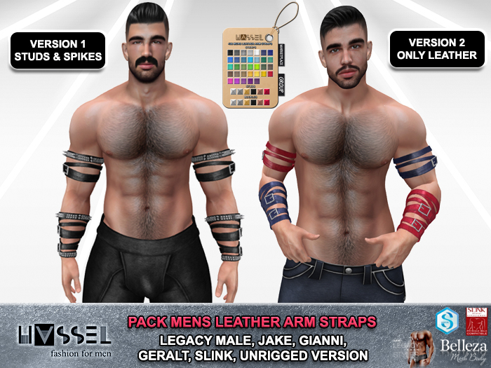 Second Life Marketplace - (HASSEL) PACK MENS LEATHER ARM STRAPS WITH STUDS LEGACY MALE, BELLEZA ...